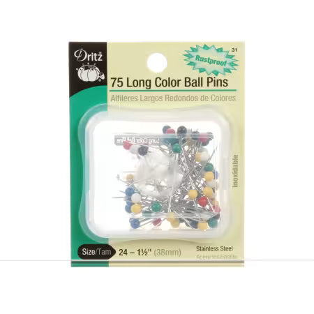 Pins, Long Color Ball Head, Size 24, 1 1/2